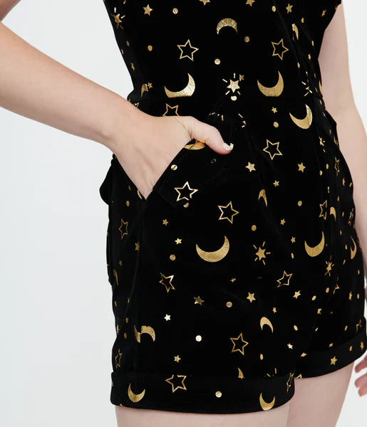Black & Gold Moon Print Mia Romper – Pink House Boutique