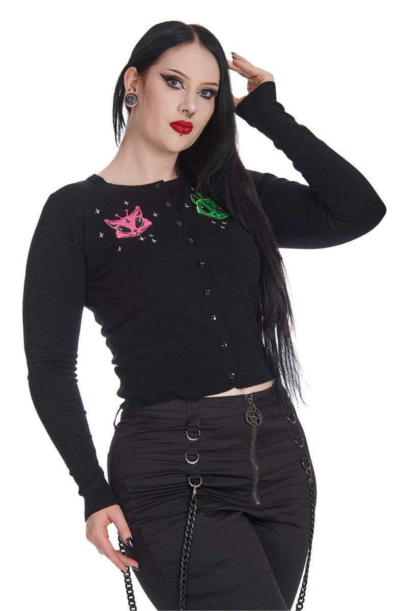 Alien Occult Cat Emrboidered Cardigan – Pink House Boutique