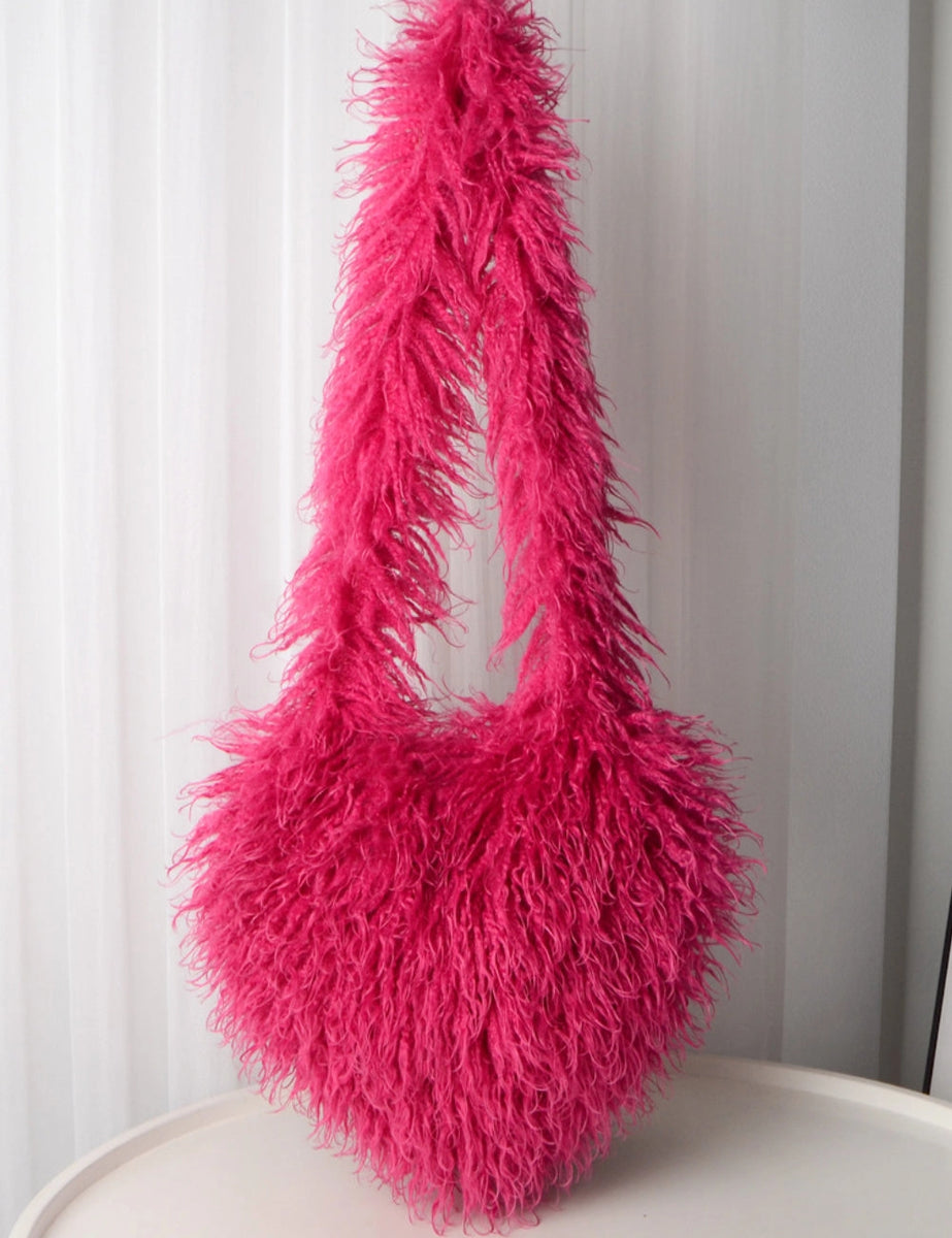 Rose Fluffy Faux Fur Heart Purse – Pink House Boutique