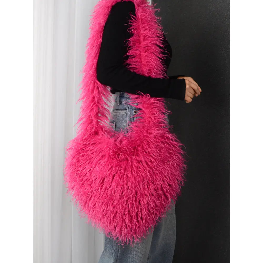 Rose Fluffy Faux Fur Heart Purse – Pink House Boutique