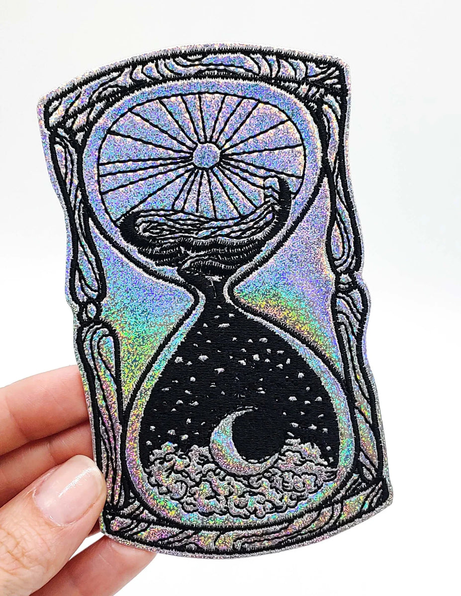 Sun & Moon Hourglass Holographic Glitter Vinyl Large Patch – Pink House ...