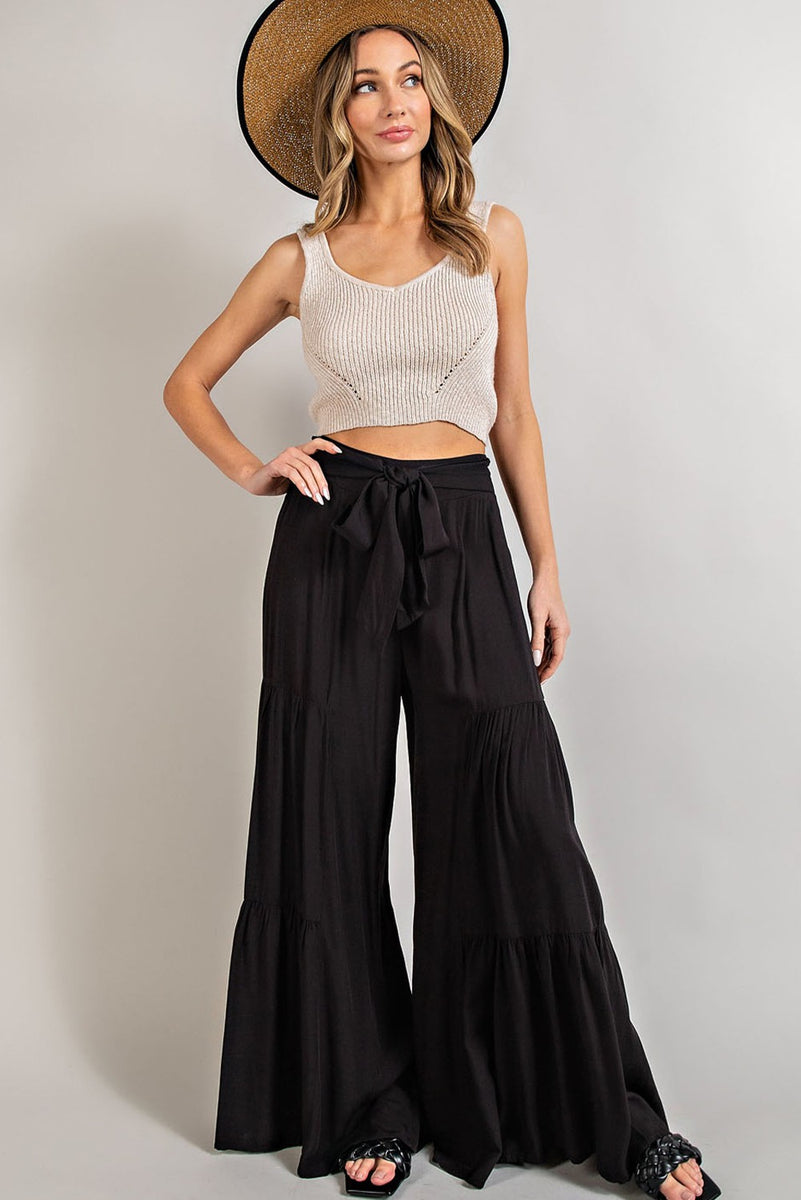 Black Wide Leg Triple Tier Pants – Pink House Boutique