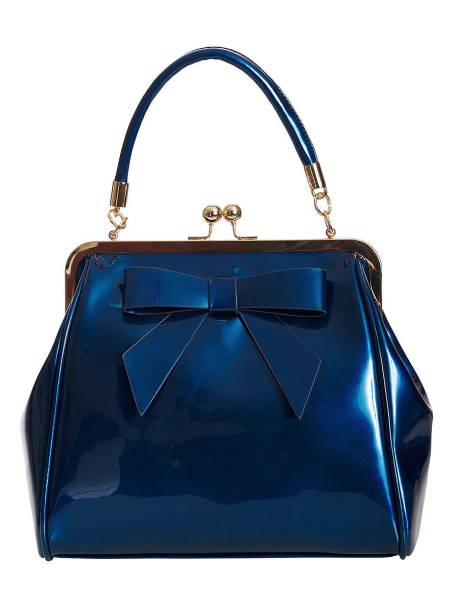 Navy Blue Metallic Classic Retro Bow Kisslock Handbag – Pink House Boutique