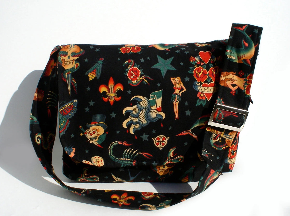 Tattoo Art Black Messenger Bag – Pink House Boutique