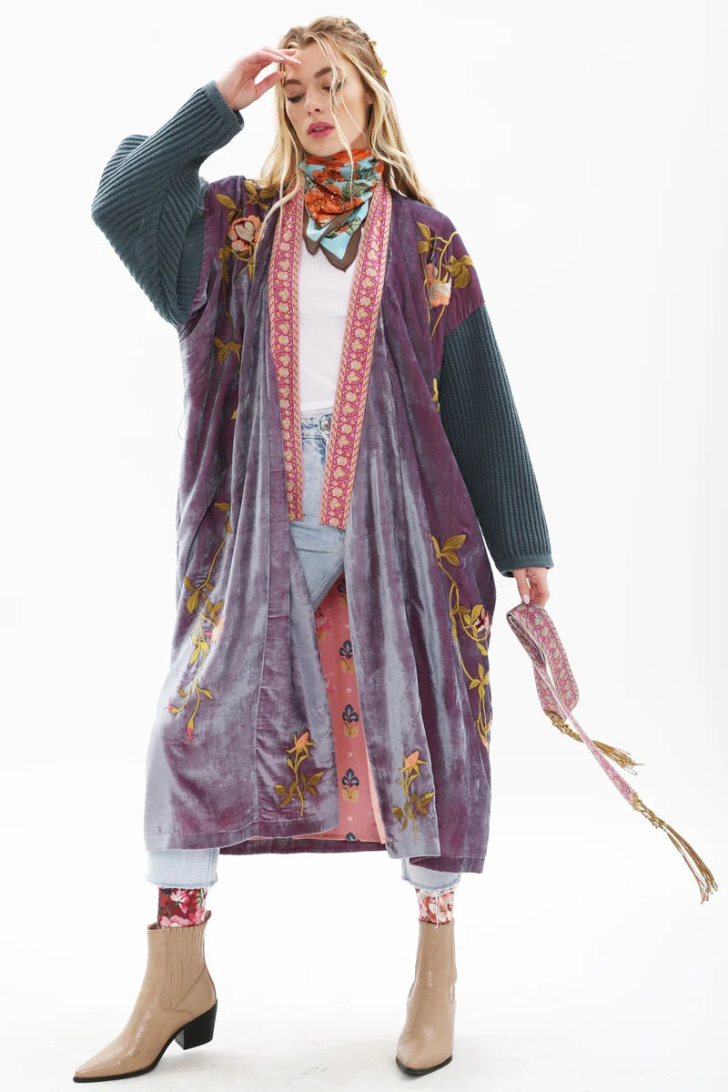 Something Magical Grape Jam Velvet and Knit Kimono Coat – Pink House ...